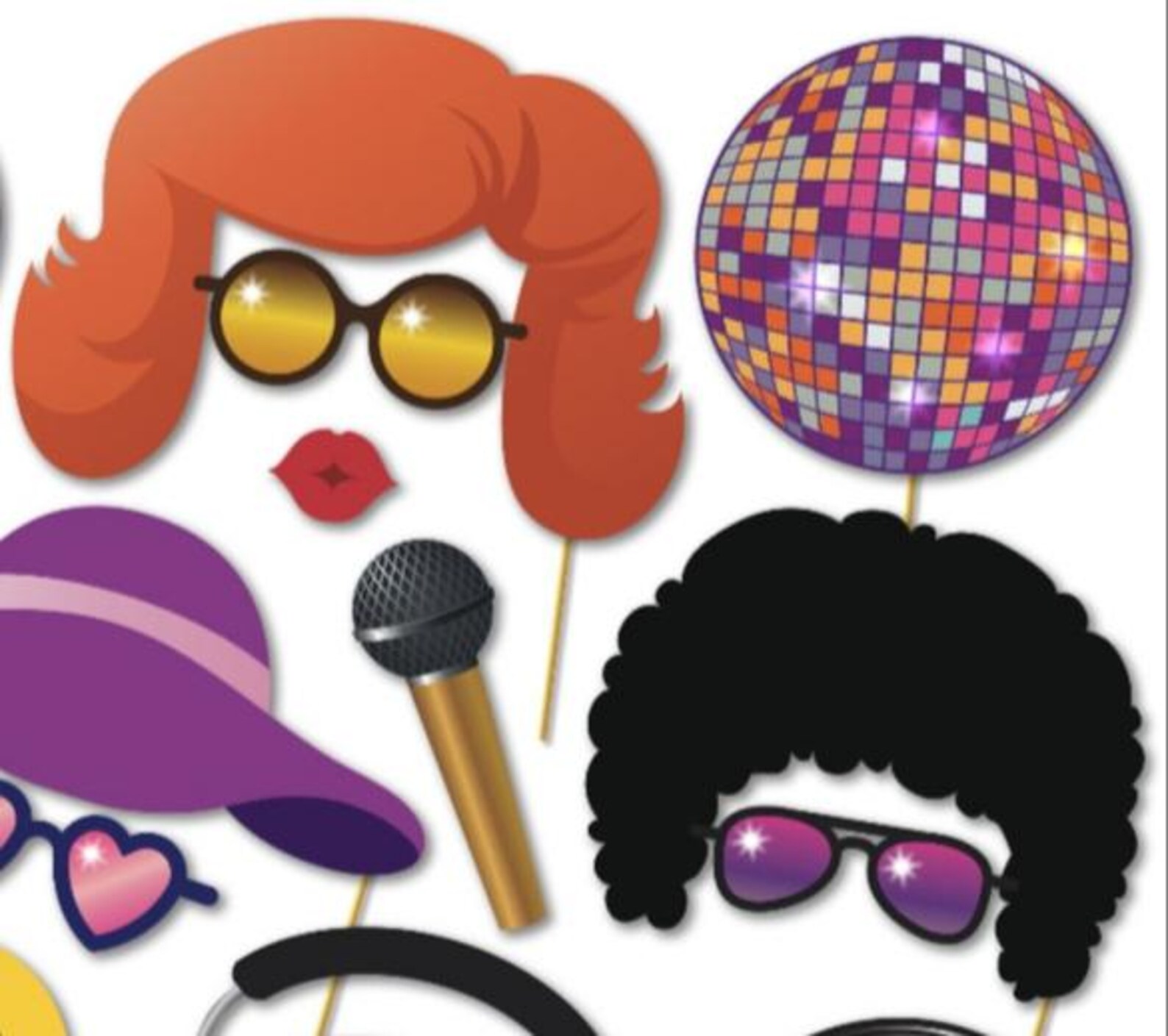 70s Disco Party Photo Booth Props - 1970s Glam Rock Theme Party Props ...