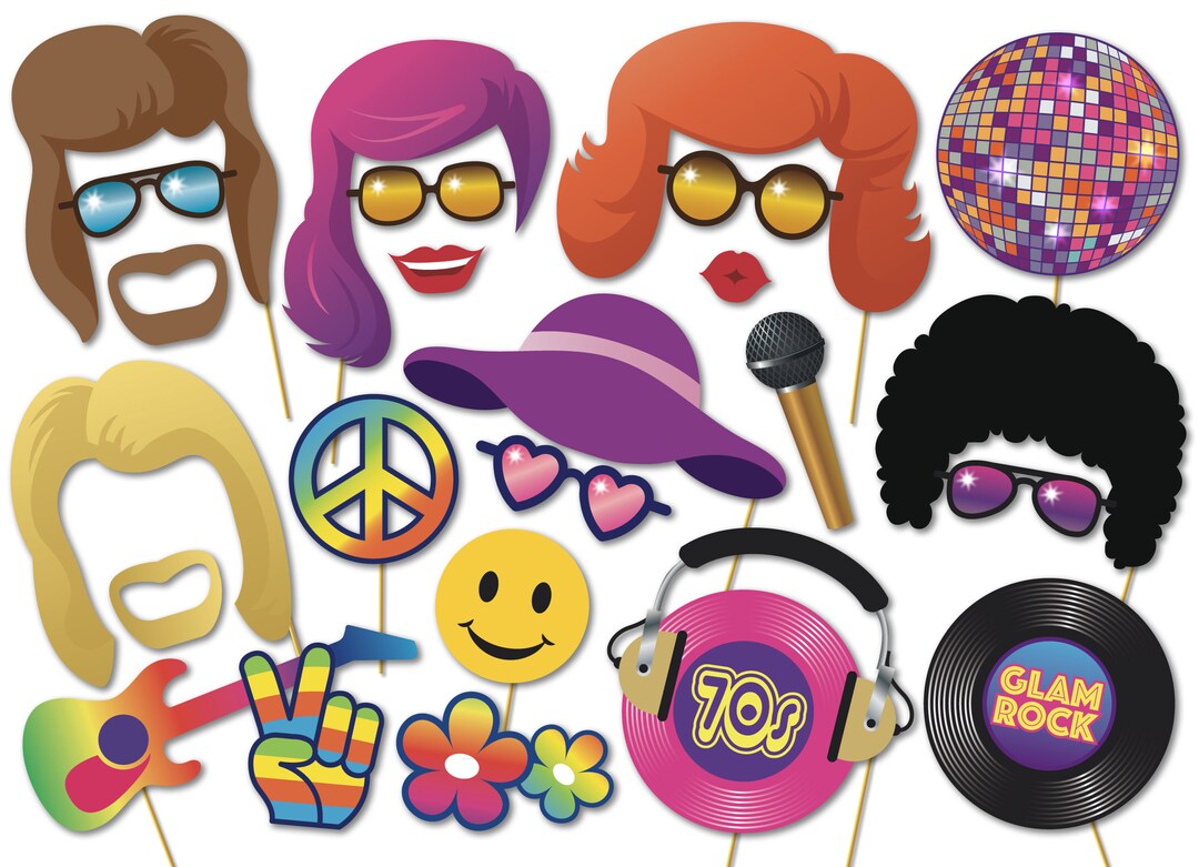 70s Disco Party Photo Booth Props - 1970s Glam Rock Theme Party Props ...