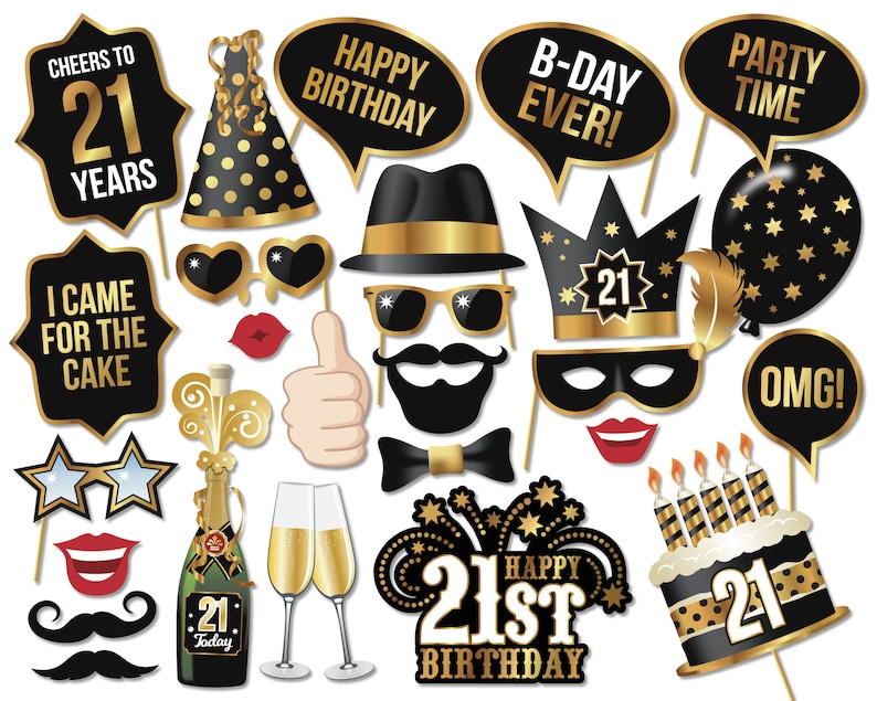 Birthday Photo Booth Props 21 Today Party Props Printable Twenty First ...