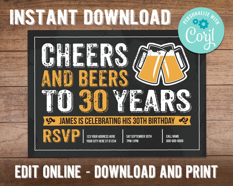 30th Birthday Invitation Cheers And Beers Party 30 Etsy