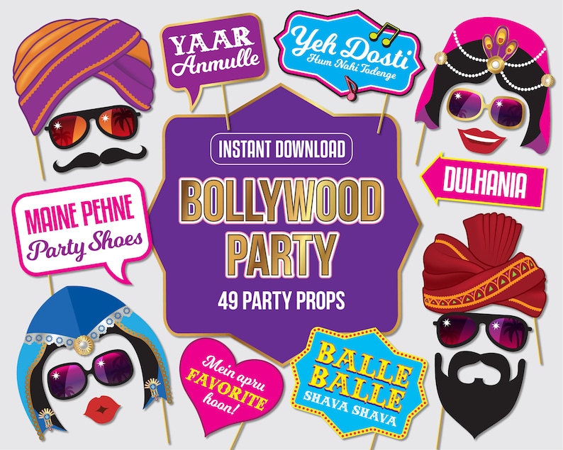 Bollywood Photo Booth Props, Bollywood Party Photo Props, Signs, Desi ...
