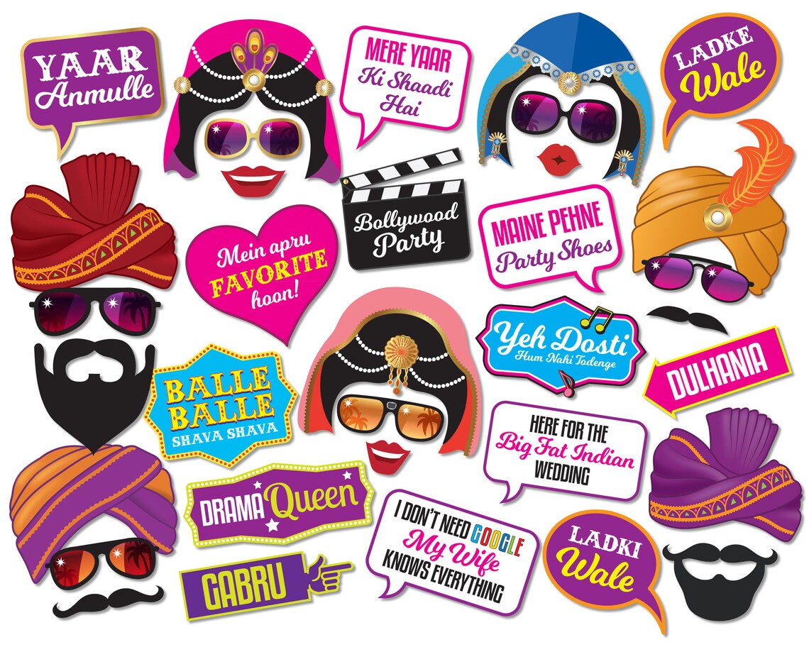Bollywood Photo Booth Props, Bollywood Party Photo Props, Signs, Desi ...