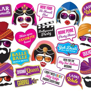 Bollywood Photo Booth Props, Bollywood Party Photo Props, Signs, Desi ...