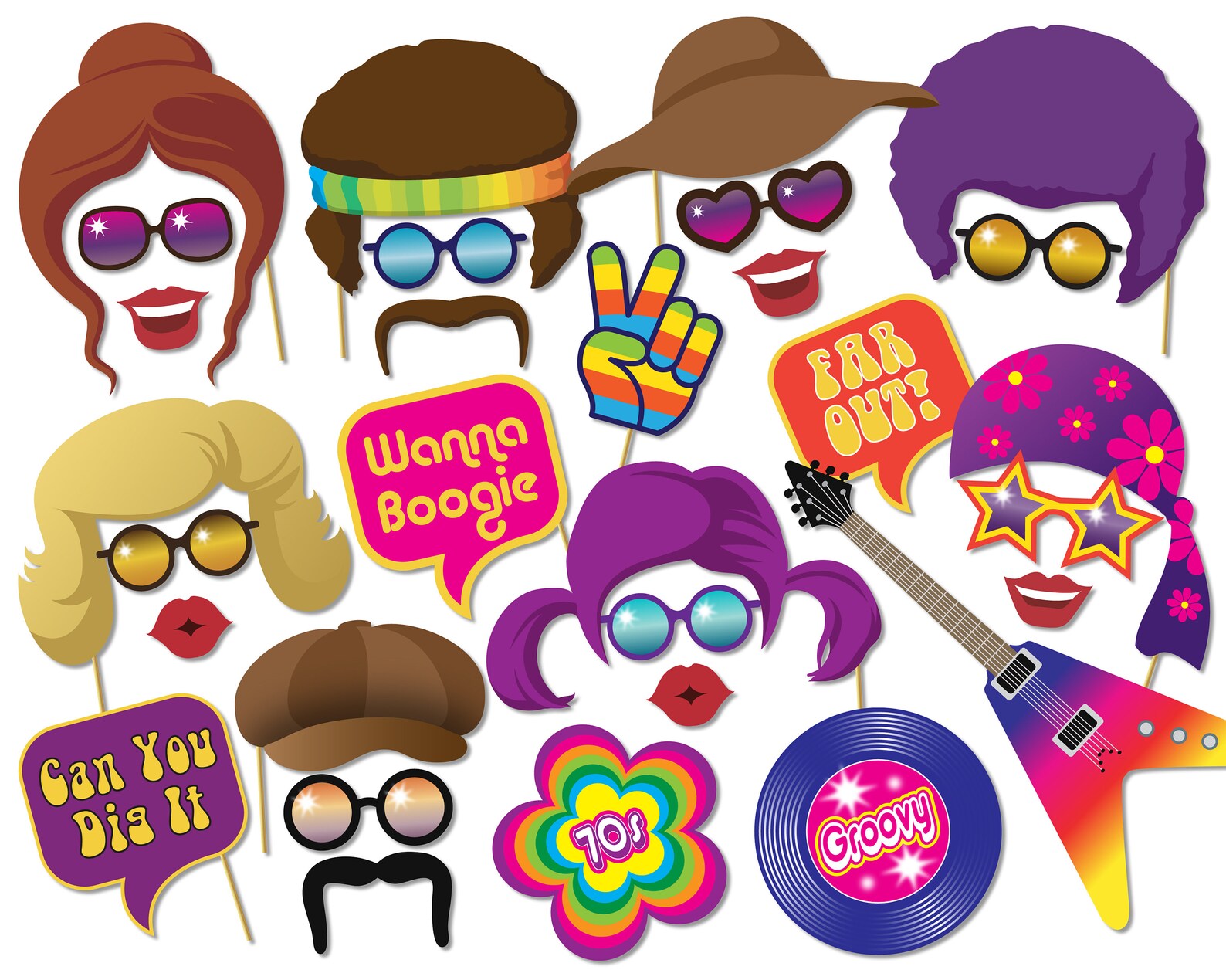 70s Photo Props Printable Party Props 1970s Photo Booth - Etsy