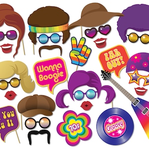 Photo Props - Printable Party Props - 1970s Photo Booth Party - Instant ...