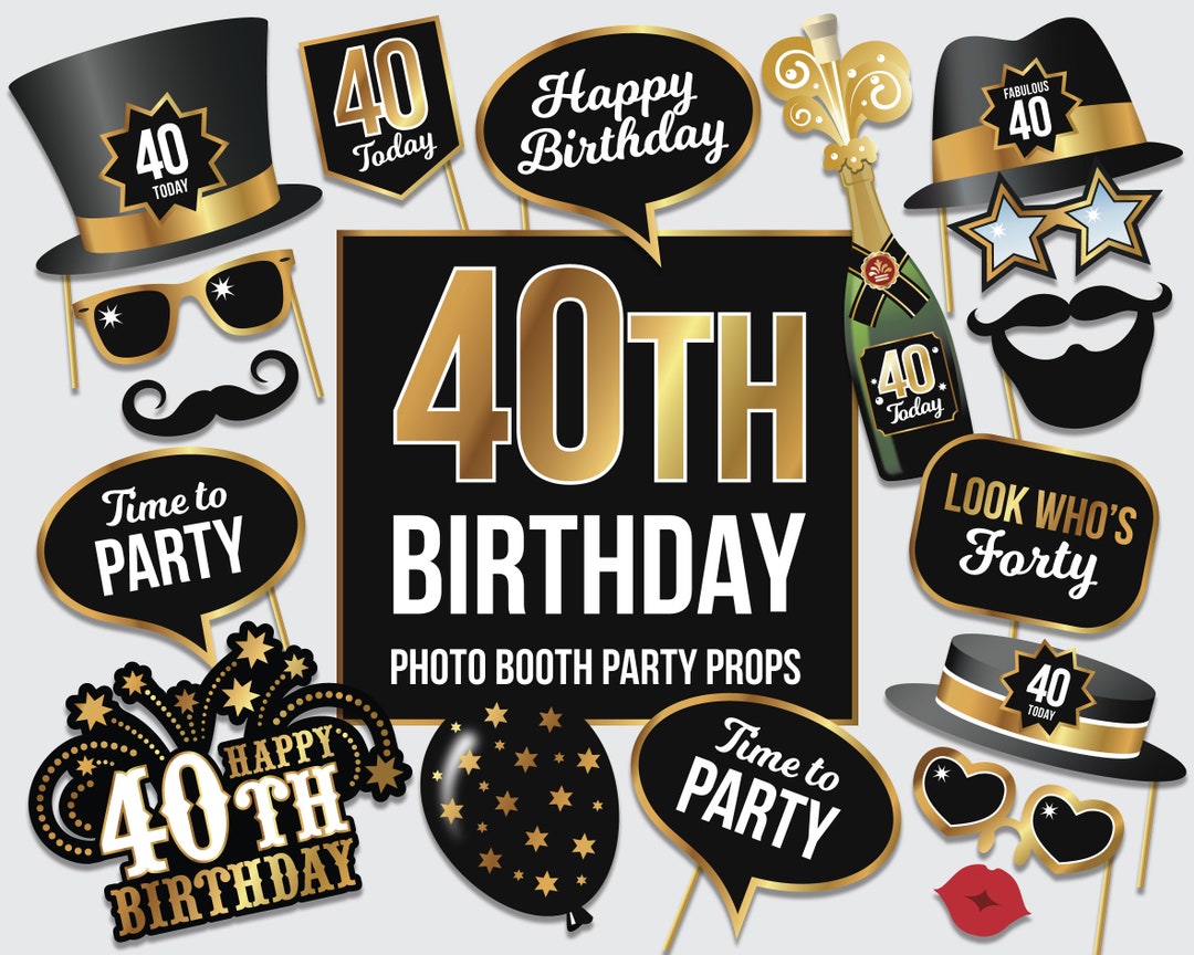 Birthday Photo Booth Props - 40th Party Props - Printable PDF ...