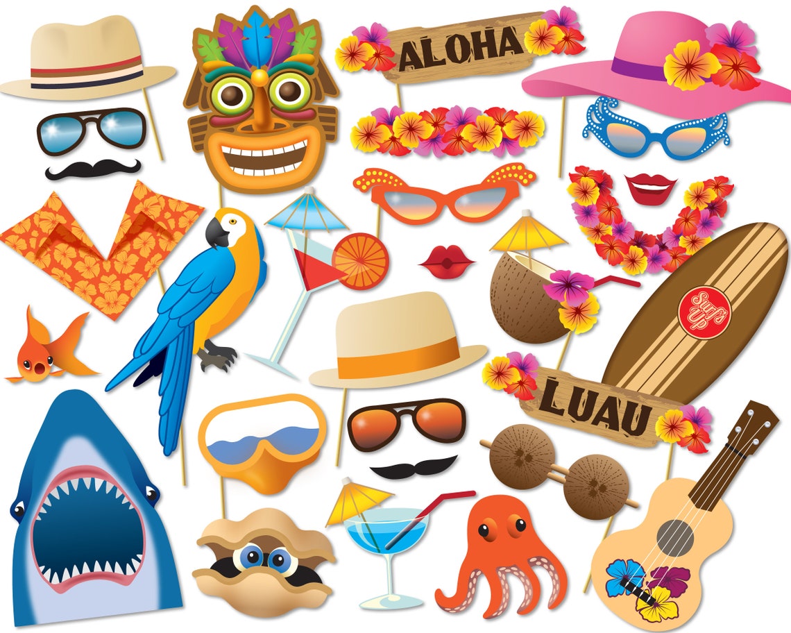 Hawaiian Photo Booth Props Printable Props Luau Photo | Etsy