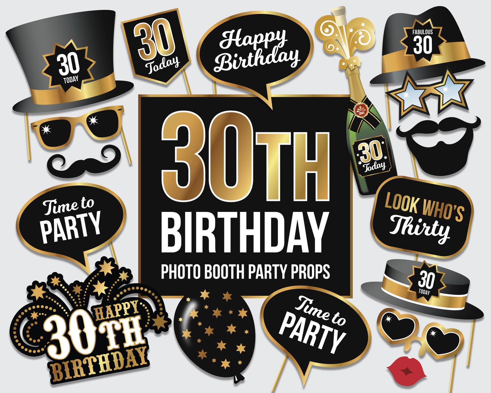 Birthday Photo Booth Props - 30th Birthday Party Props - Printable PDF ...