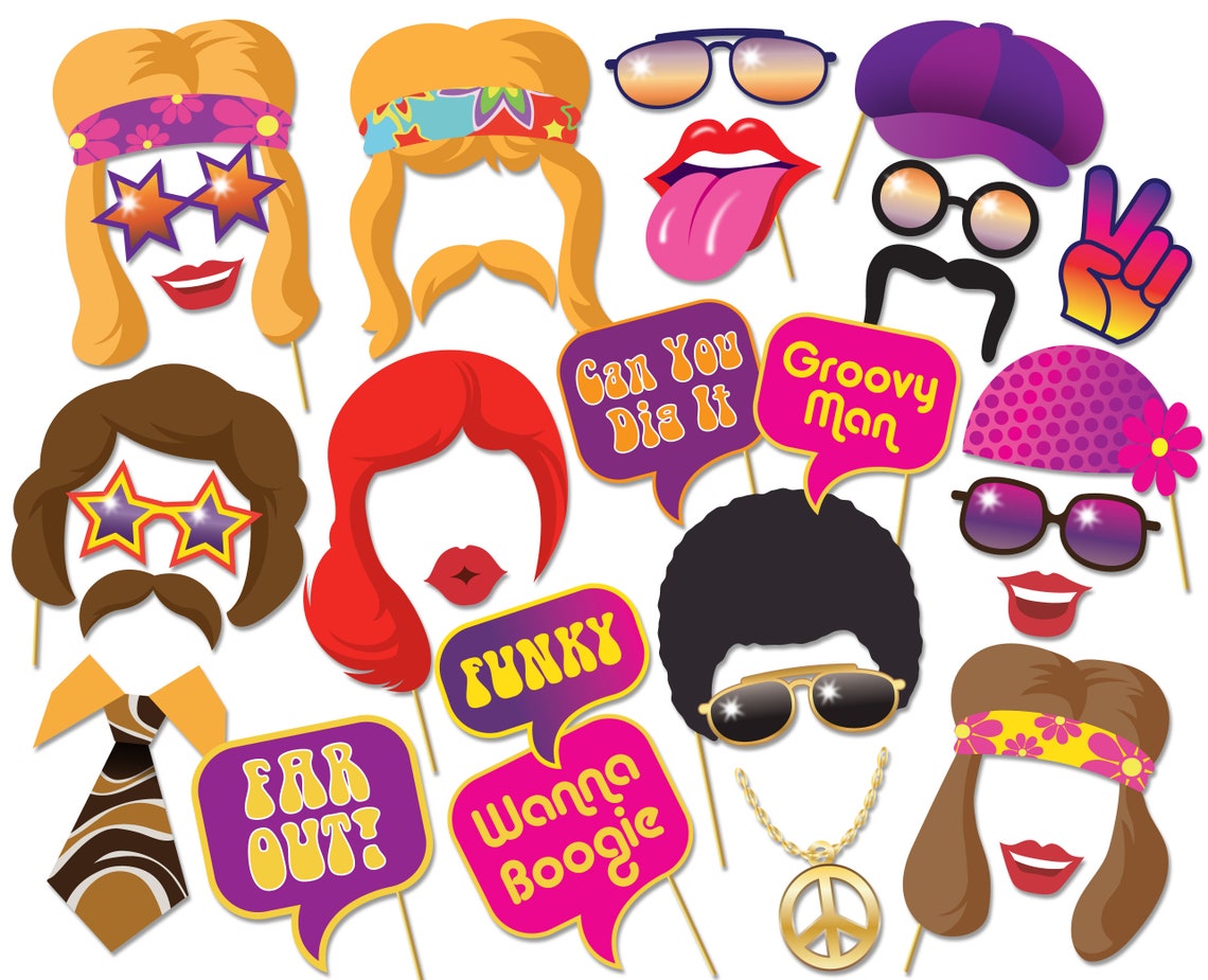 70s Photo Booth Party Props Seventies Glam Rock Printable - Etsy