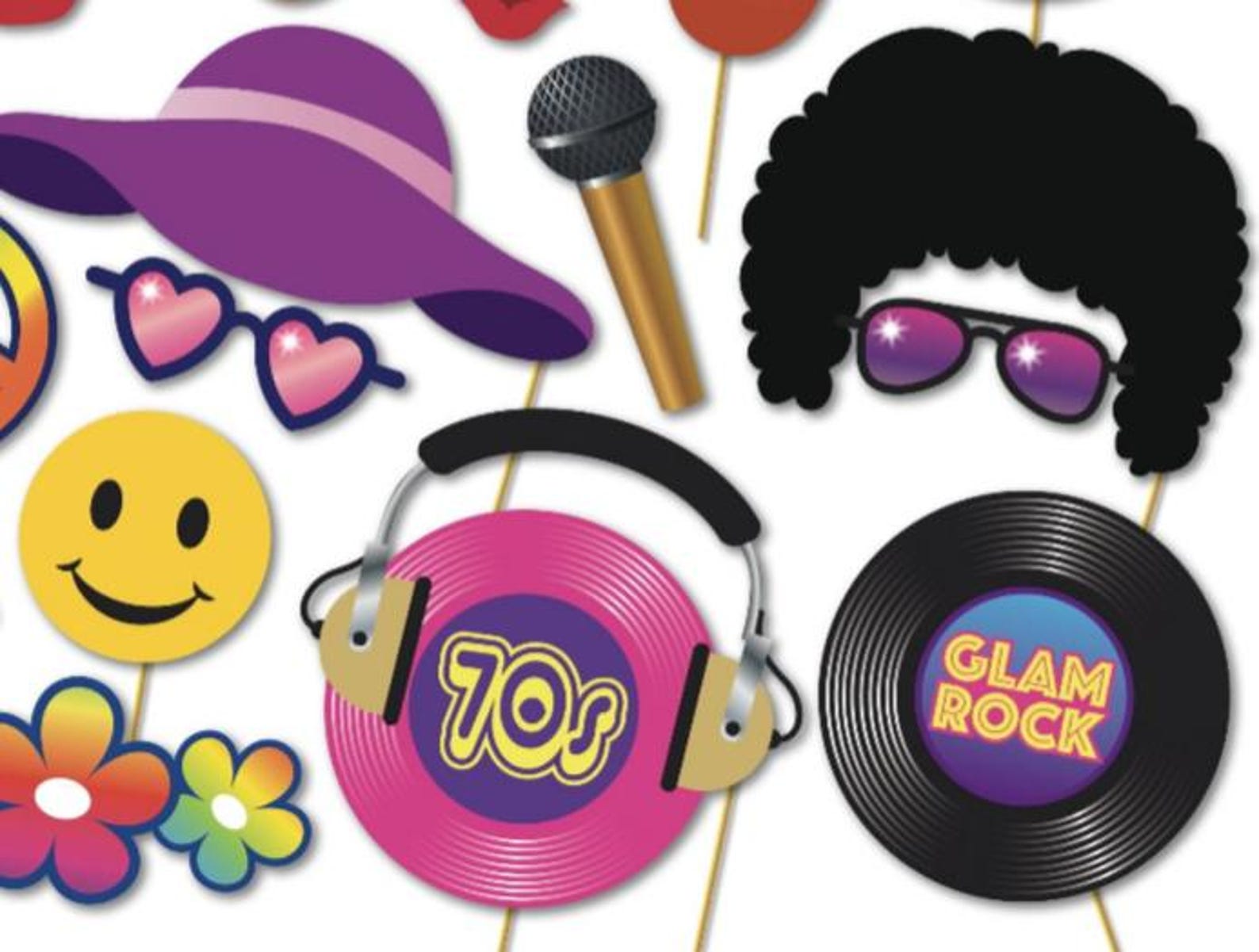 70s Disco Party Photo Booth Props - 1970s Glam Rock Theme Party Props ...