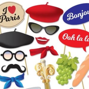 Paris Photo Booth Props, Vive La France Printable Party Props, French ...