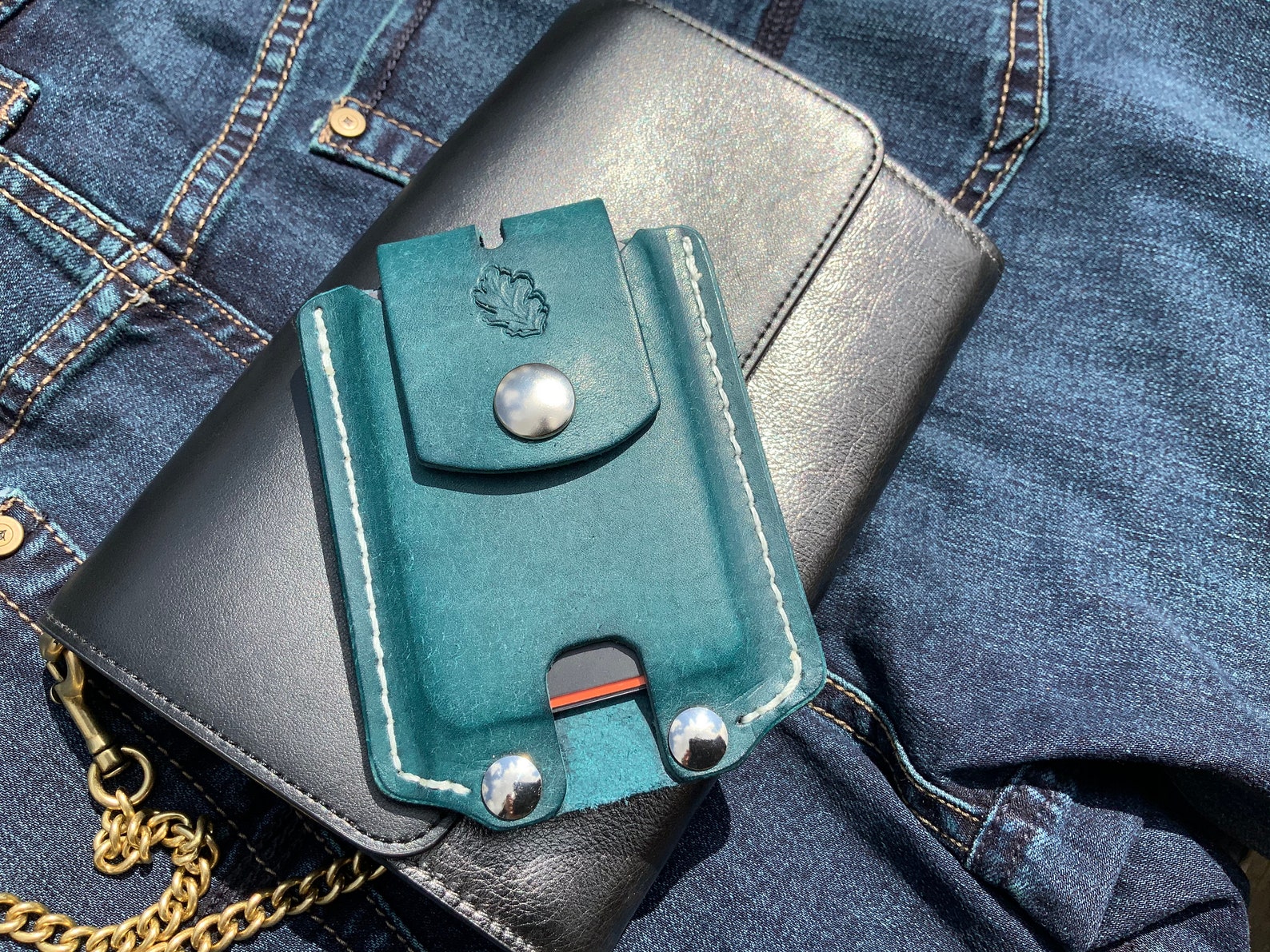 Oak Leaf Leather Minimalist Wallet, Card Holder With Money Clip - Etsy