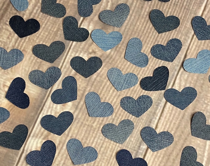 50 Hand Cut, Sew-on Small Denim Hearts2.5 X 2.25 Clean Recycled ...
