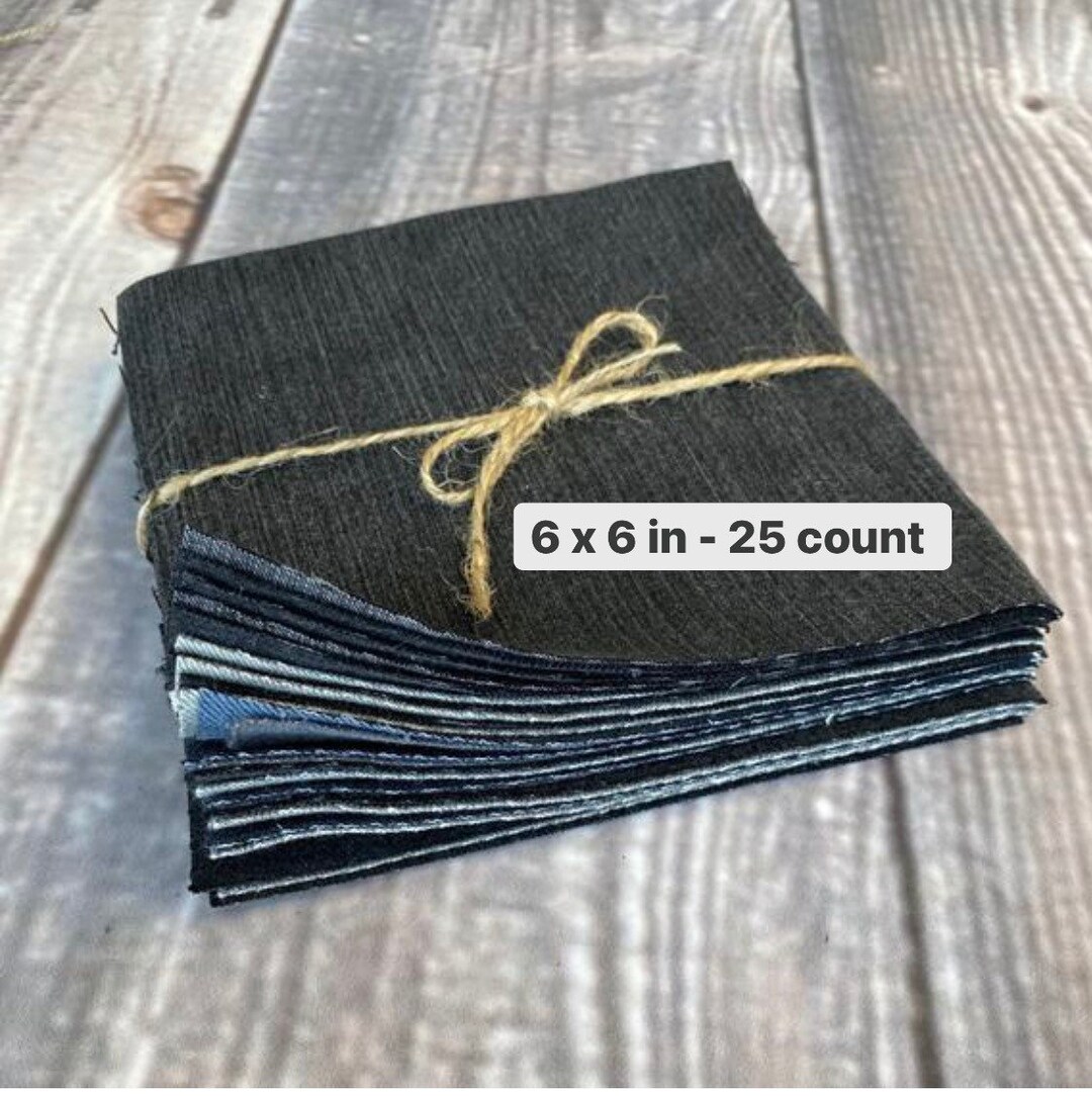 Black and Grey Denim Jean Fabric Squares Bundle 6 X 6 Inches - Appliqué ...