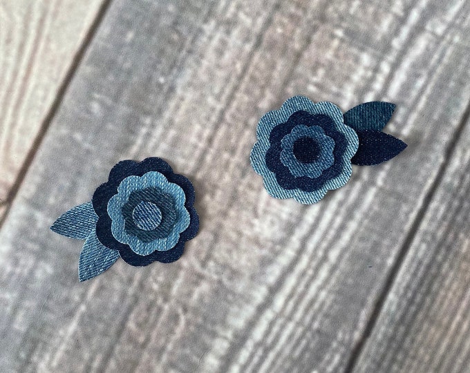 Small Denim Jean Flowers Denim Appliqué Denim - Etsy