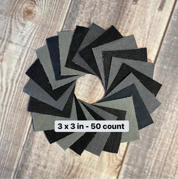 Black and Grey Denim Jean Fabric Squares Bundle 3x3 Inches | Etsy