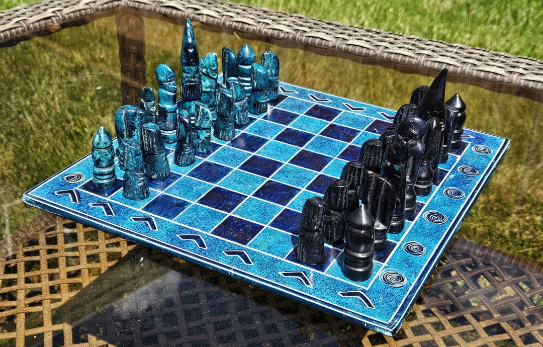 Chess Set, Hand Carved Soapstone Maasai Chess Set, Handmade Unique ...
