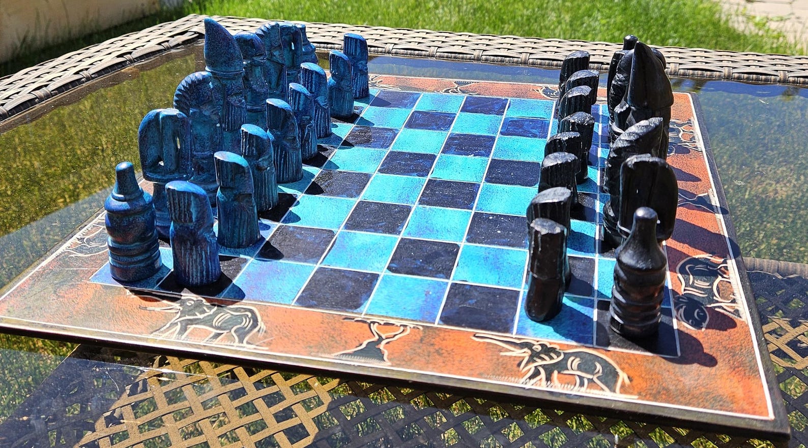 Kenyan Soapstone Checkerboard Set - Board and Complete Set of Pieces ...