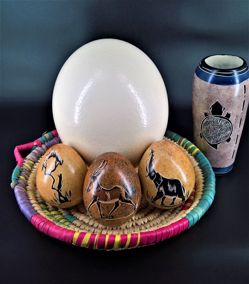African Soap Stone Ostrich Egg Shell Plain, African Painted Ostrich Egg ...