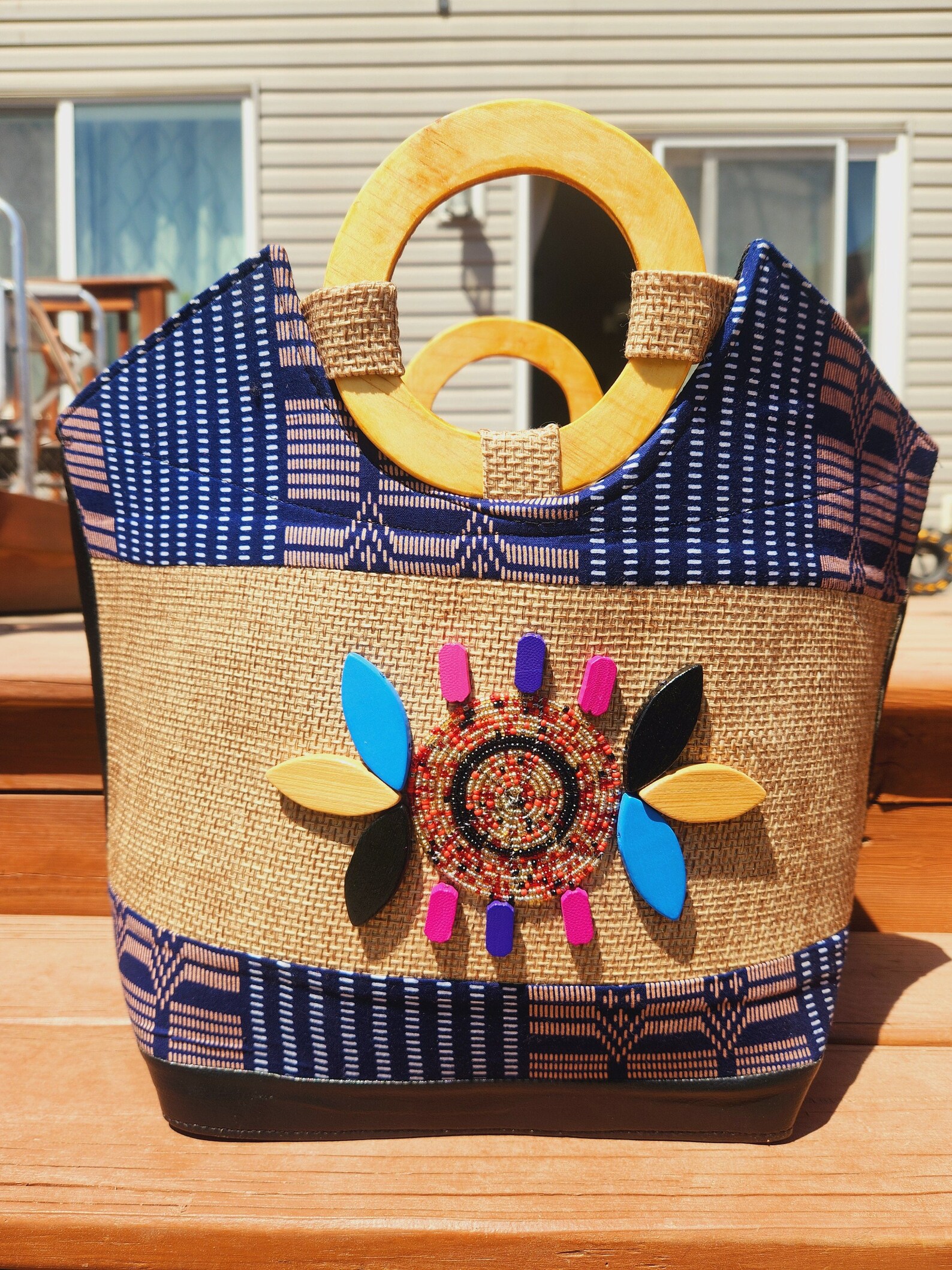 Handmade Kenyan Dashiki Tote Bag With Engrossed Beads and Wooden ...