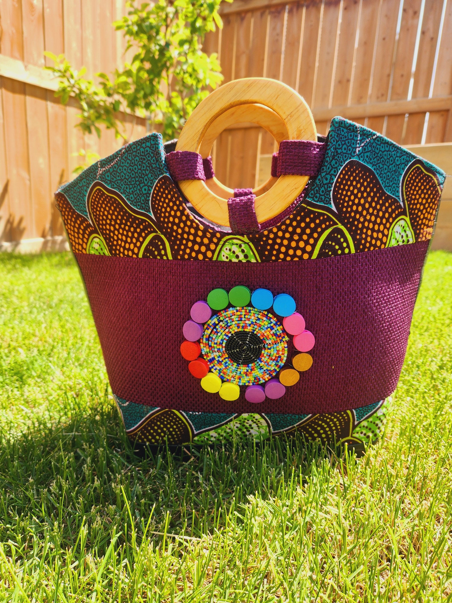 Handmade Kenyan Dashiki Tote Bag With Engrossed Beads and Wooden ...
