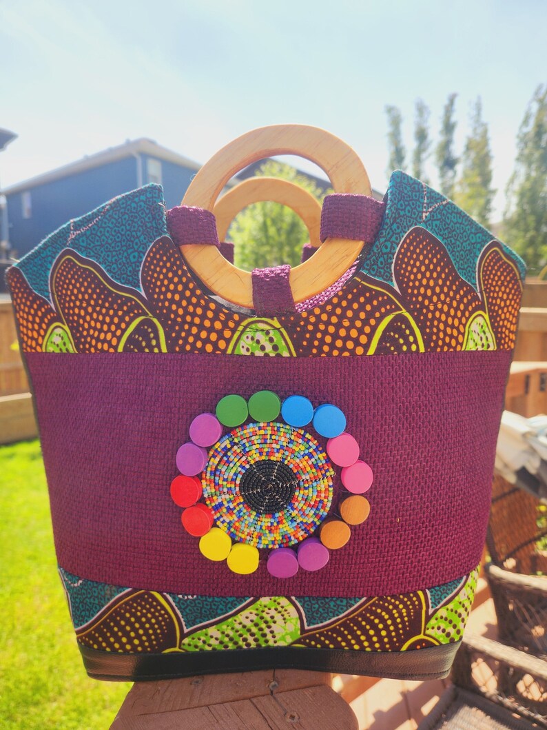 Handmade Kenyan Dashiki Tote Bag With Engrossed Beads and Wooden ...