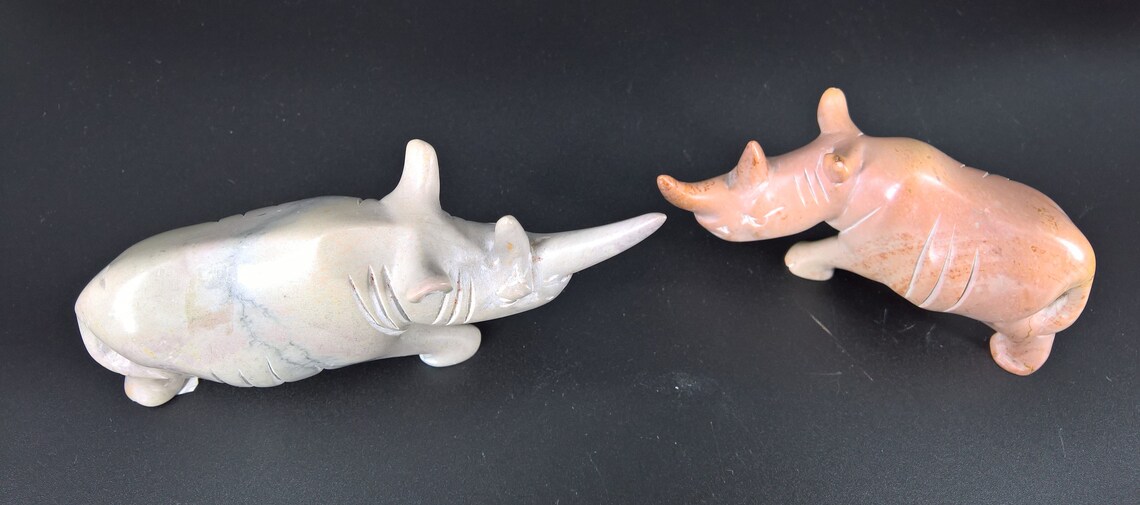 Stone Carved Rhino Figurine, Rhinoceros Soapstone Minimalist Home Decor ...