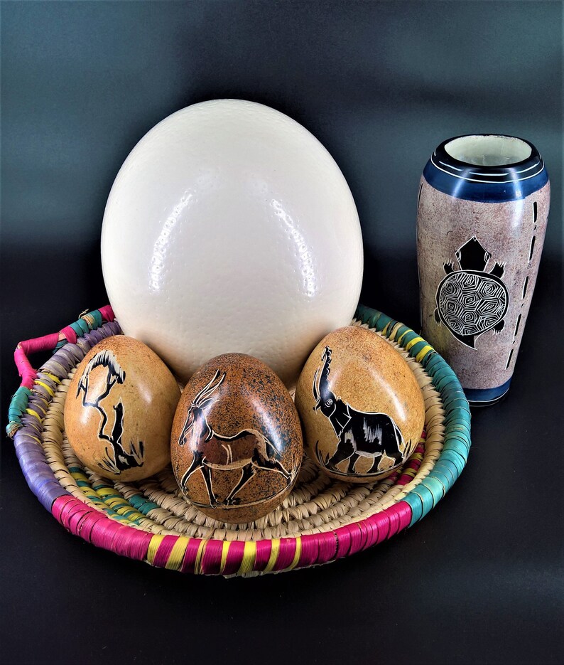 African Soap Stone Ostrich Egg Shell Plain, African Painted Ostrich Egg ...