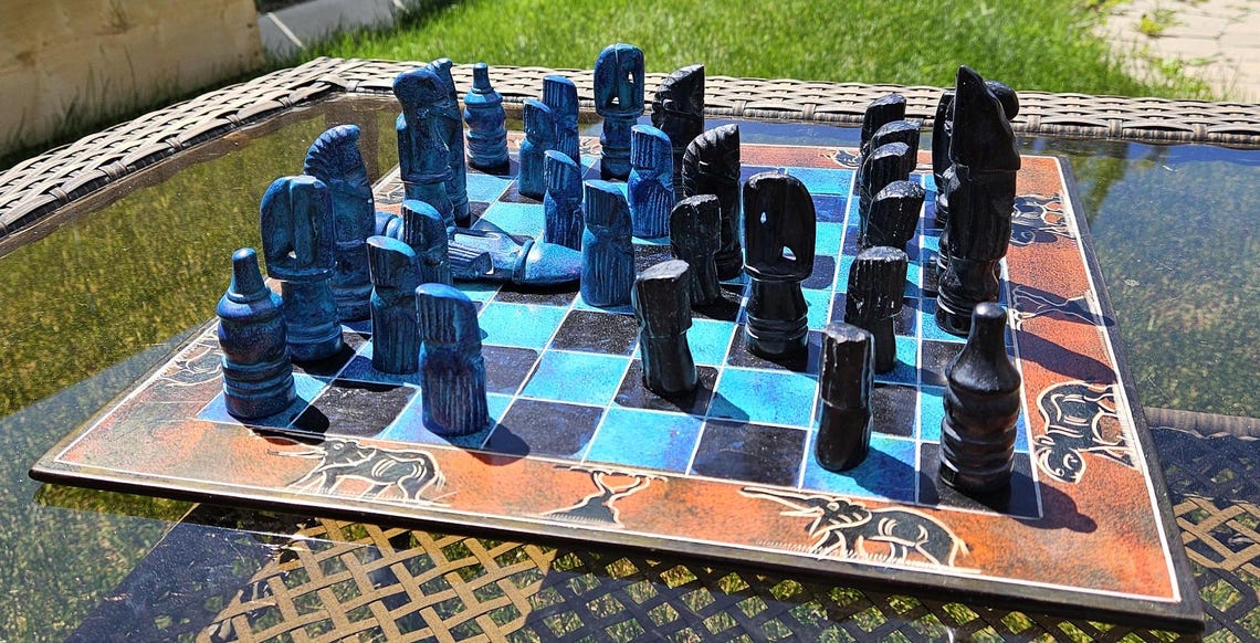 Kenyan Soapstone Checkerboard Set - Board and Complete Set of Pieces ...