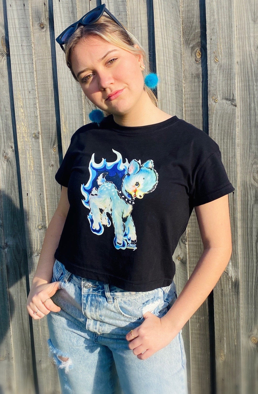 Custom Bambi Crop Top Black Punk Flames Blue Goth Grunge Heavy Metal ...