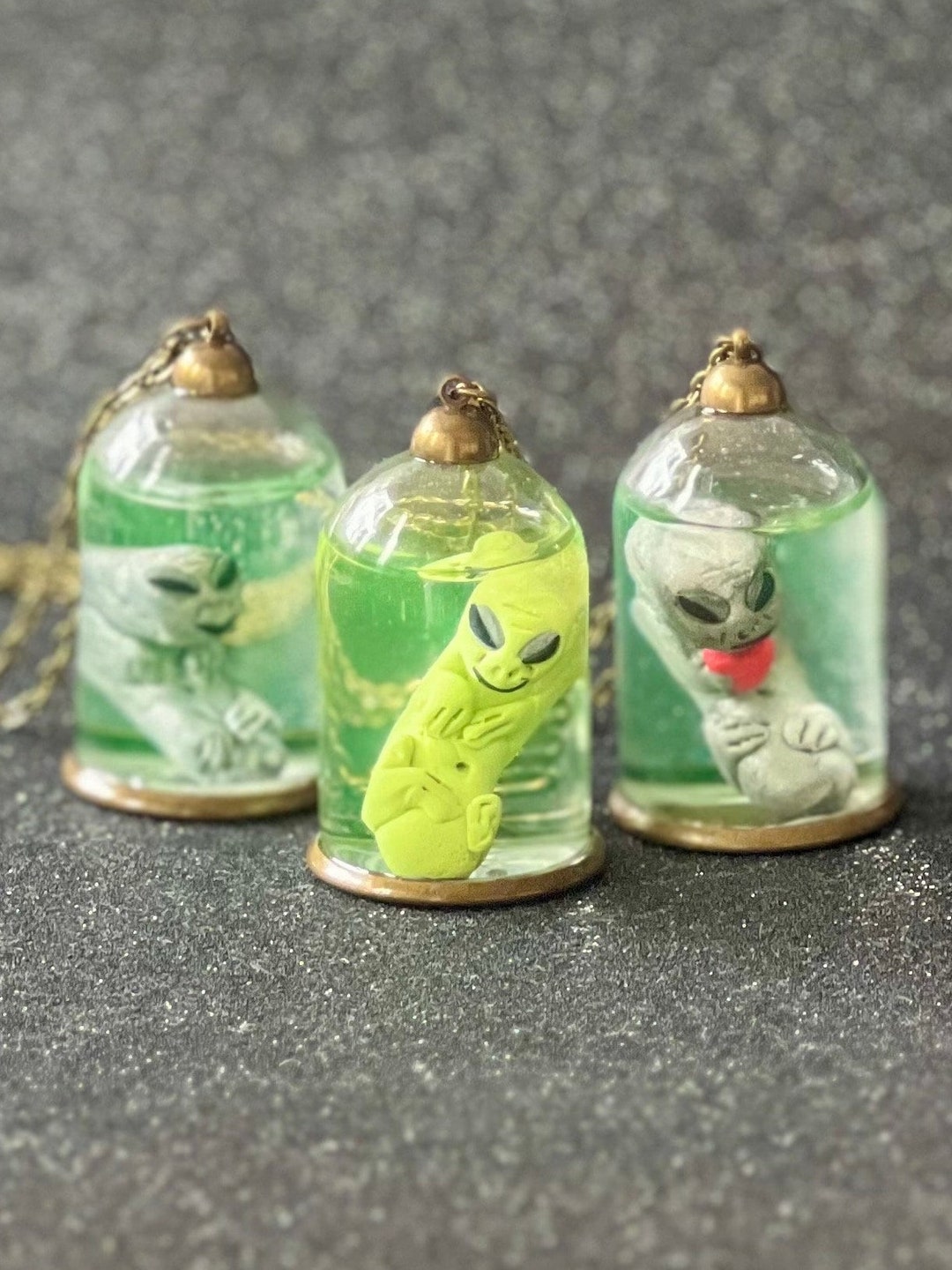 Alien Embryo Bronze Dome Necklace UV Glowing Glass Tube Et UFO Vintage ...