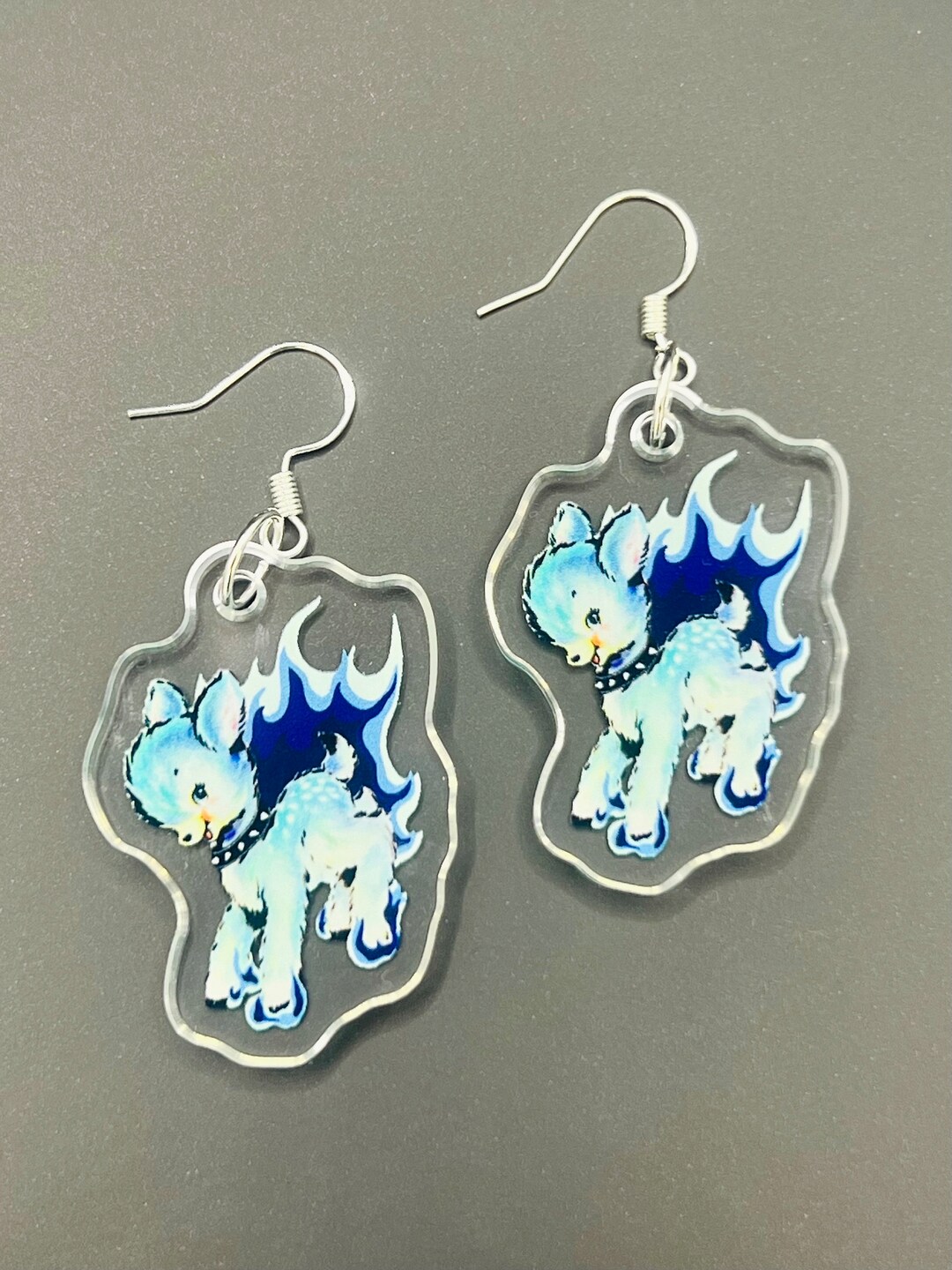 Bambi Vintage Deer Custom Drop Earrings Mini Keychain Artwork Blue ...