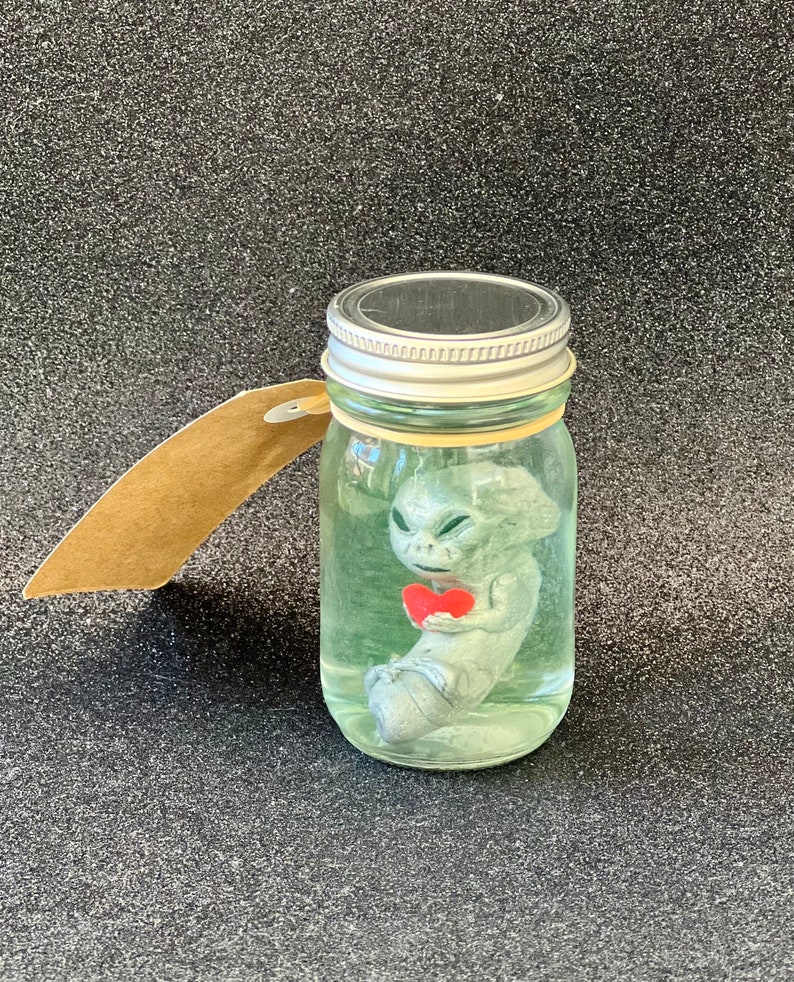 Grey Heart Alien Embryo Fetus in a Jar UFO UV Glowing Gift Decor Space ...