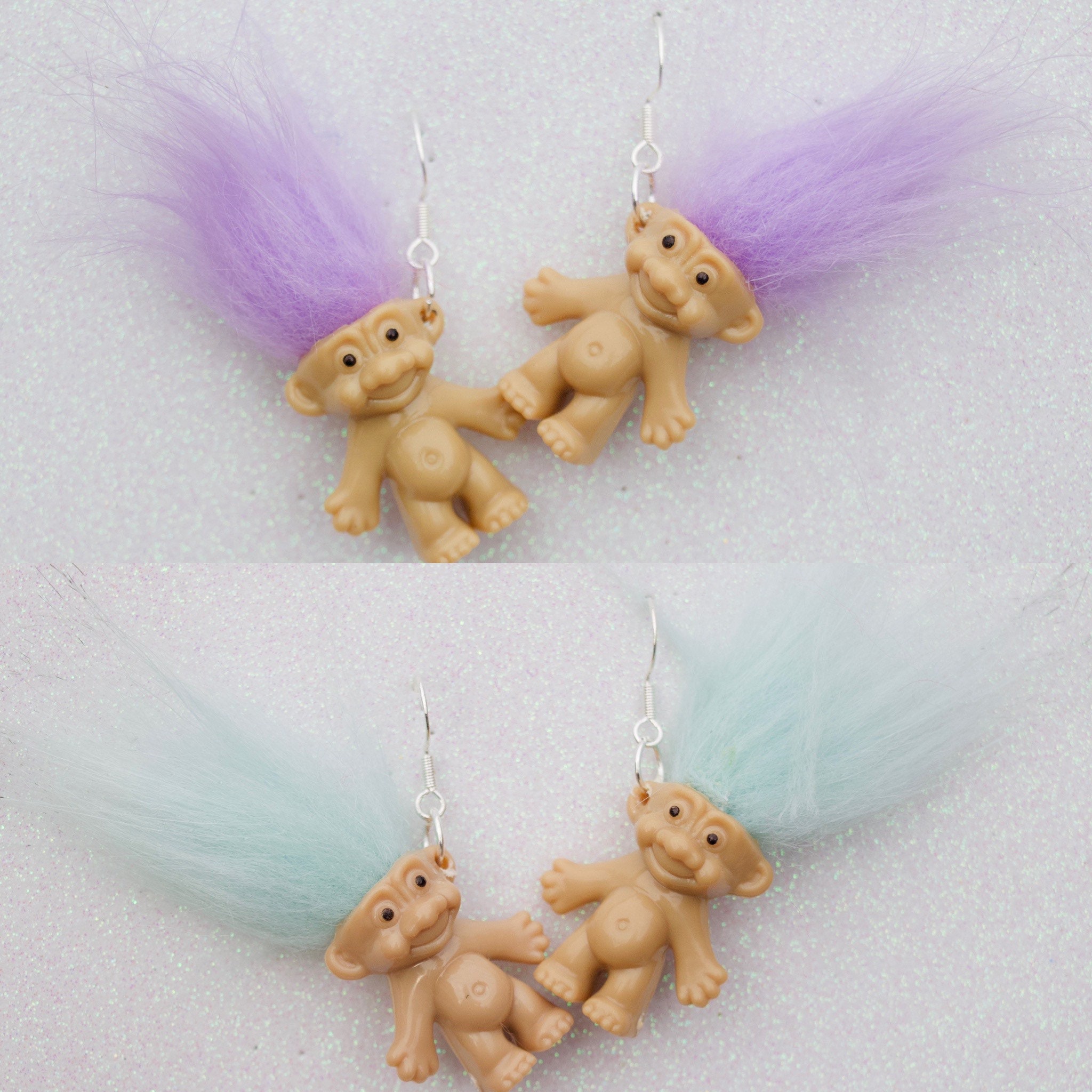 Rainbow miniature troll earrings doll furby vintage collection | Etsy