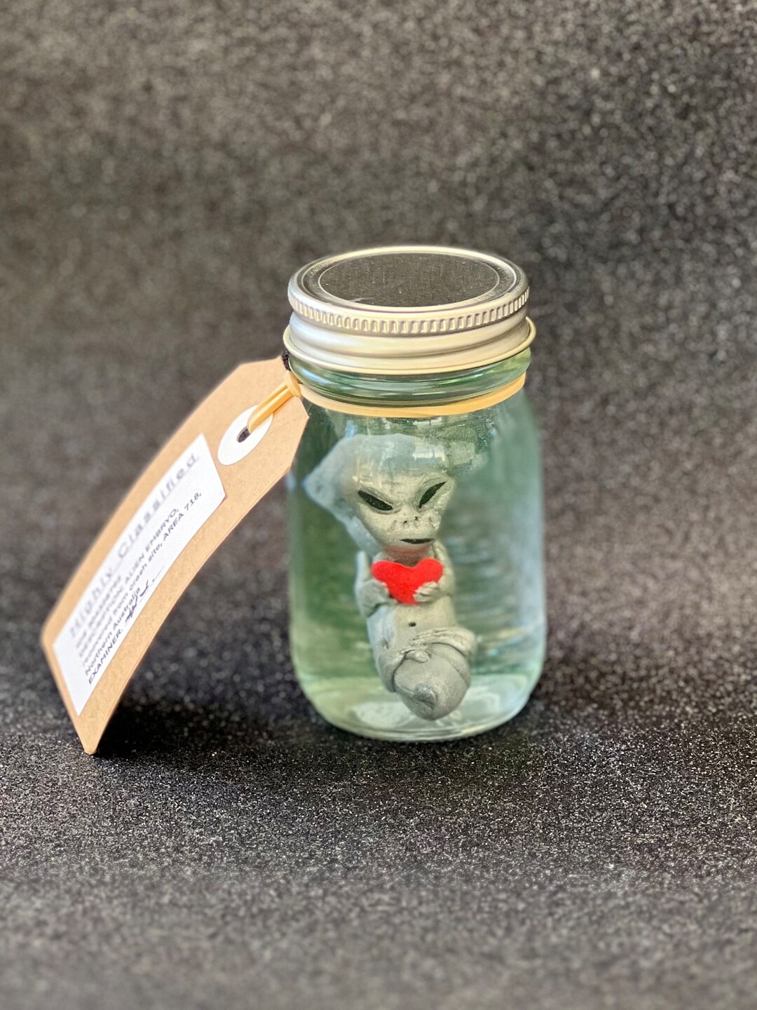 Grey Heart Alien Embryo Fetus in a Jar UFO UV Glowing Gift Decor Space ...