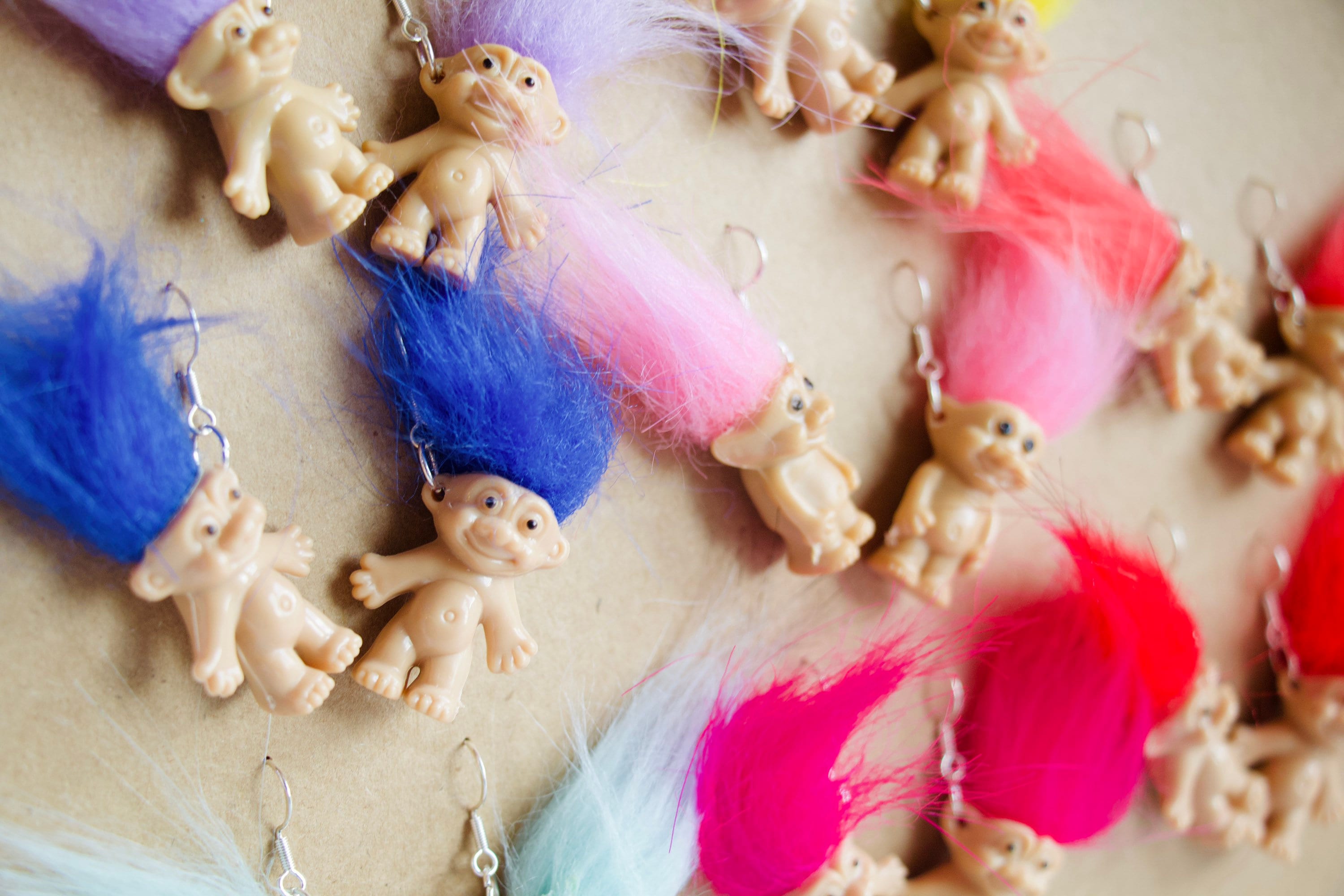 Rainbow miniature troll earrings doll furby vintage collection | Etsy