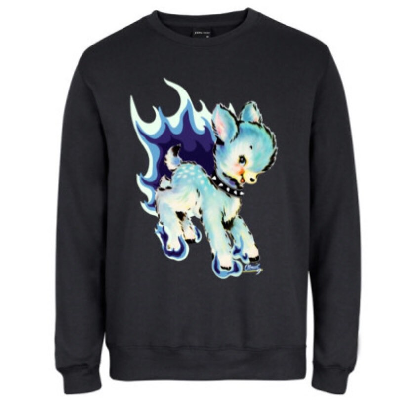 Custom Sweater Bambi Flames Punk Designer Sweatshirt Blue Fire | Etsy