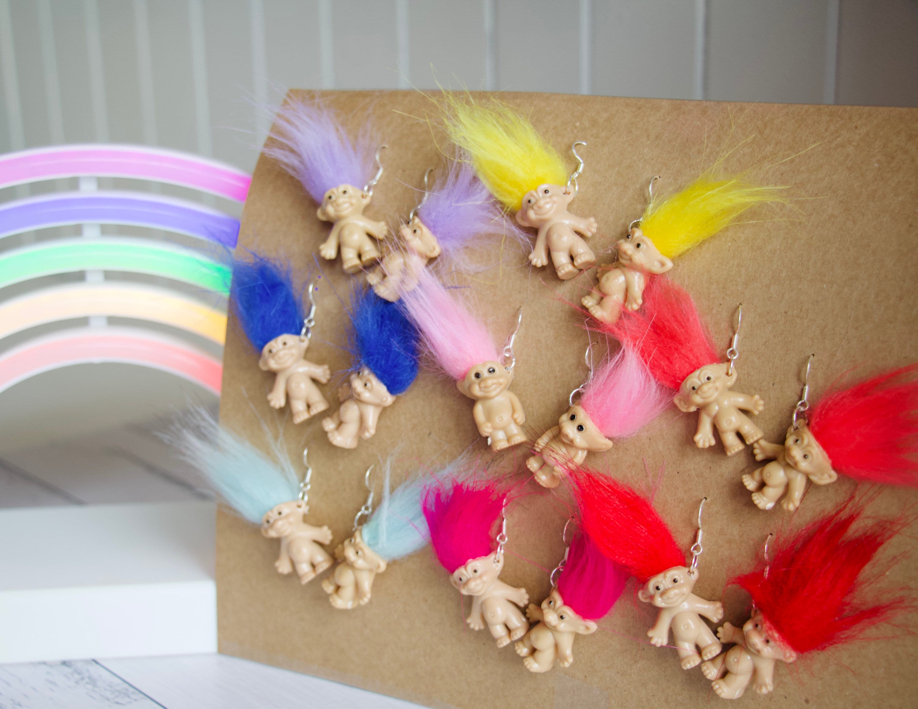 Rainbow Miniature Troll Earrings Doll Furby Vintage Collection Neon ...