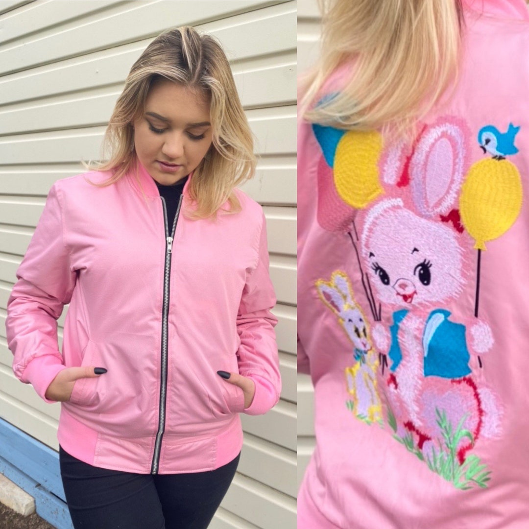 Pastel Vintage Bunny Embroidered Custom Bomber Jacket Baby Animals ...