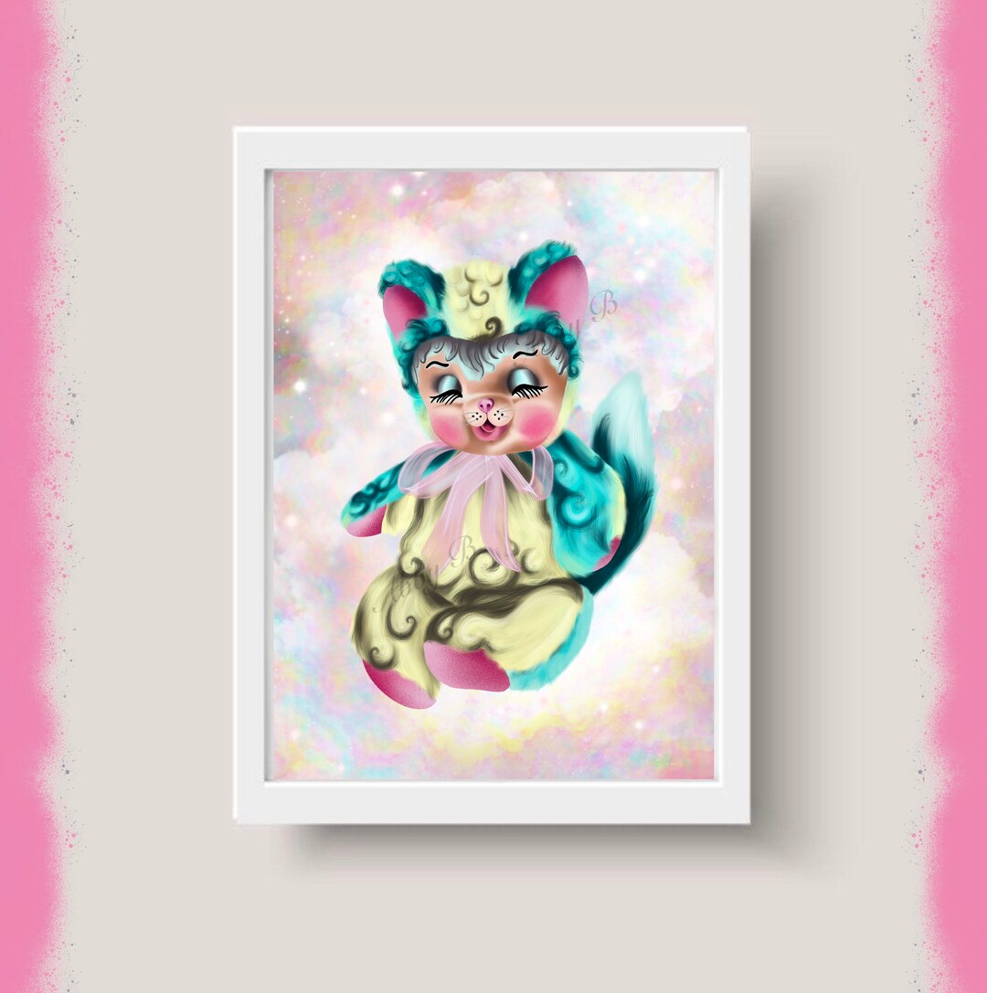 Rushton Cat Trippy Galaxy Punk Digital Art Print Pastel Painting ...