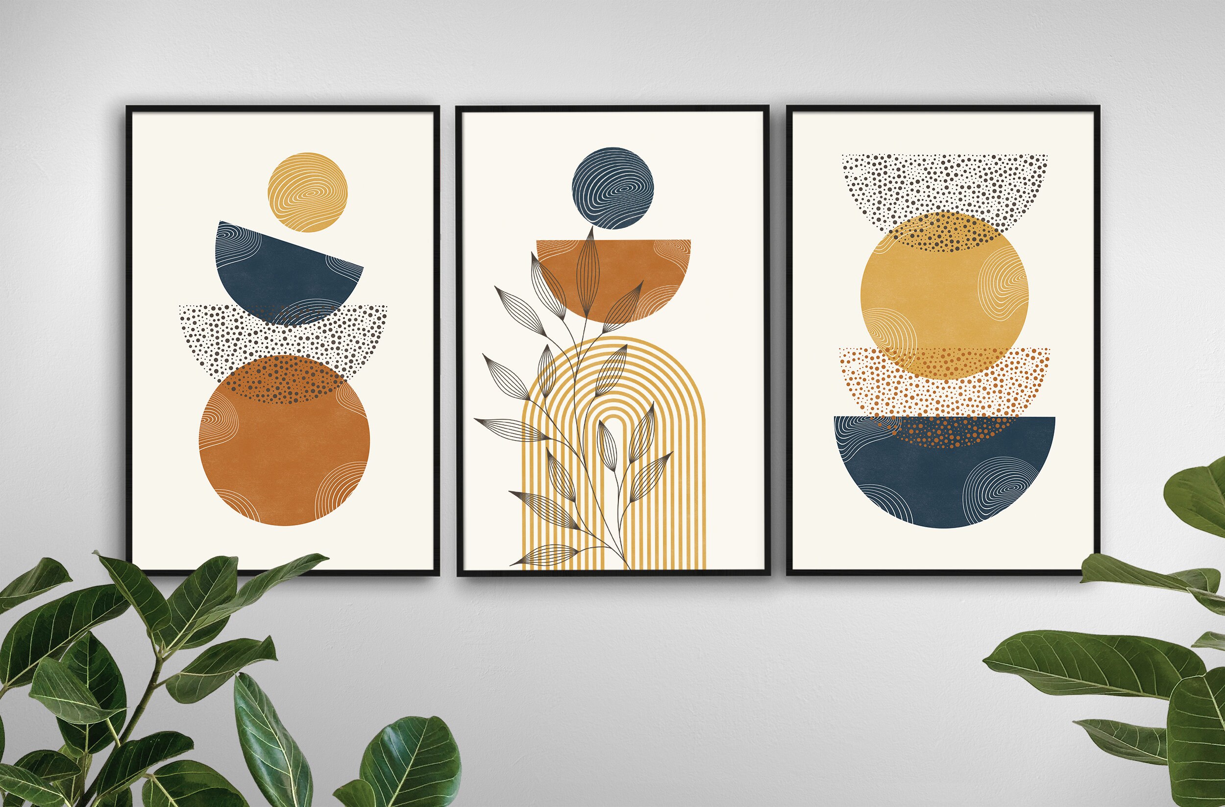 Boho Art Set Of 3 Prints Mid Century Modern Art Printable Etsy