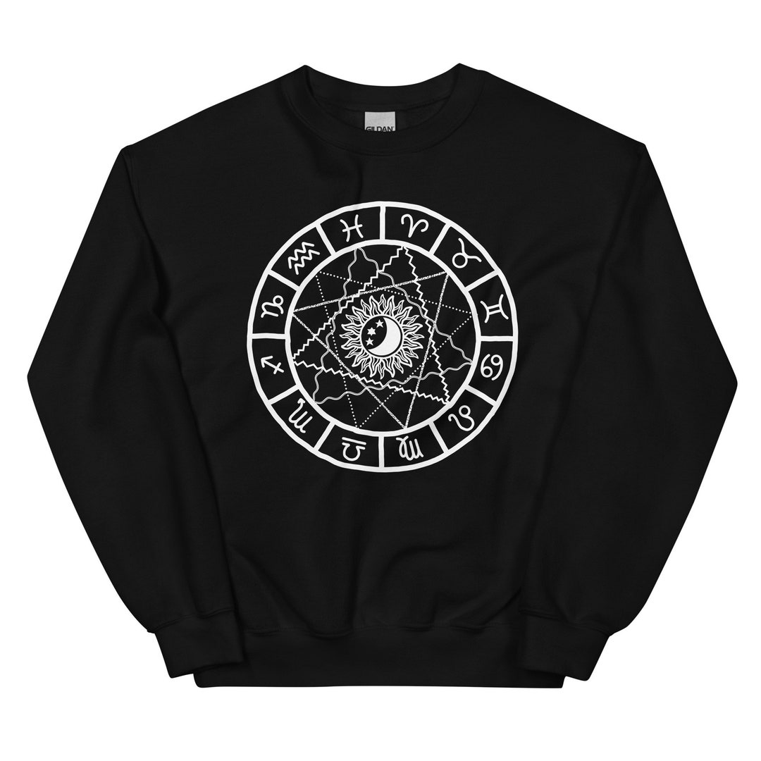 Sudadera Zodiac Circle / Sid Spidersnake / Astrología Signo Estelar Sol Luna Arcano Bruja Gótica ...