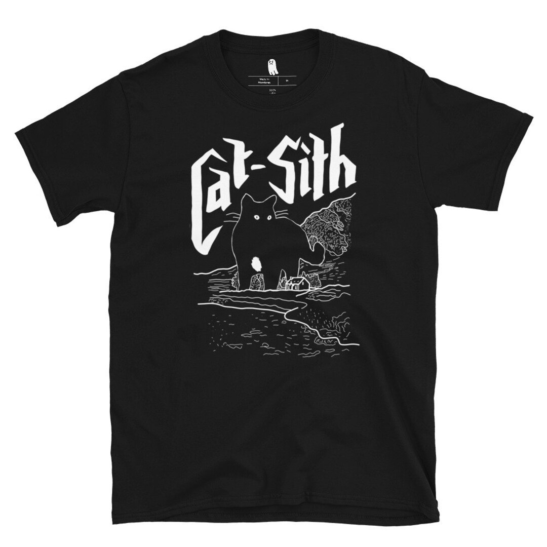 Cat-sìth Tee / Sid Spidersnake / Cat Scotland Highlands Mythology Fairy Cryptid Black Short ...