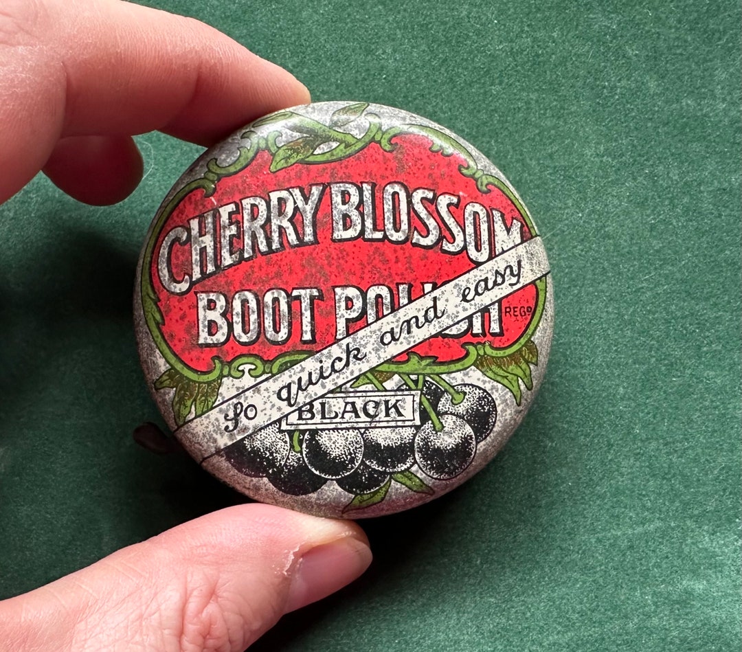 Vintage 'cherry Blossom' Black Boot Polish Tin - Etsy