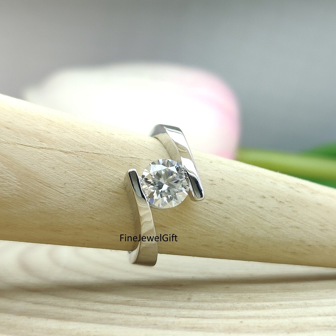 14K/18K Solid White Gold Ring 1 Ct Round Lab Grown & Moissanite Twisted ...