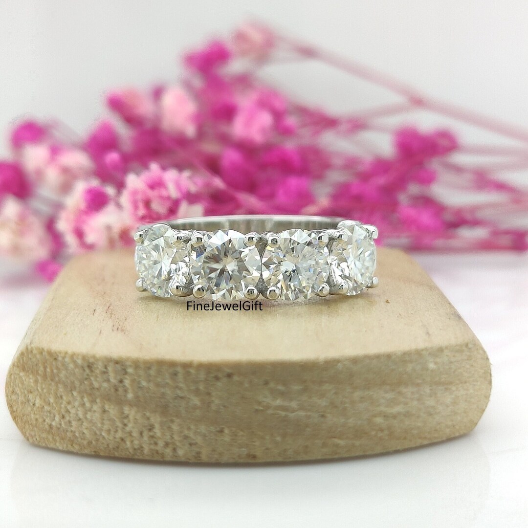 4 Stone Ring 3.20 Carat (6 MM Each)round Cut Solitaire Lab Diamond ...