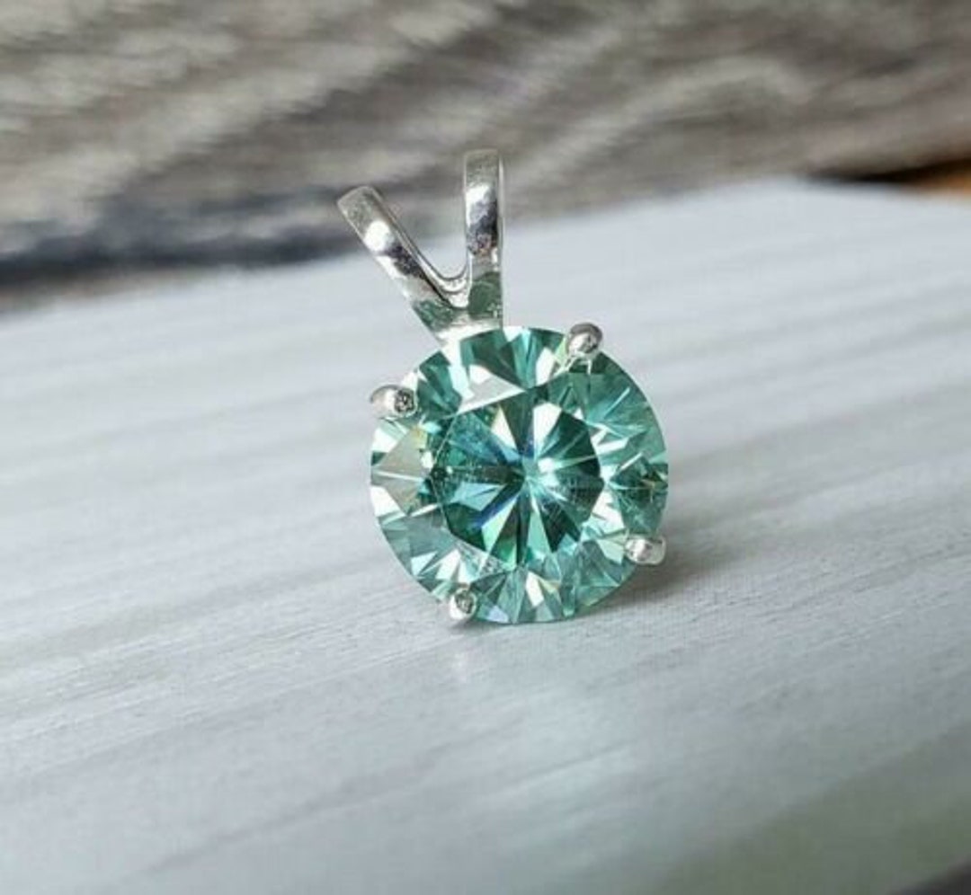 3.50 CT Round Cut Emerald Green Diamond Solitaire Pendant 925 - Etsy