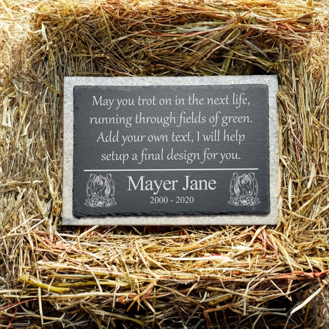 Horse Shoe Custom 8”x12” Slate Sign, Memorial Garden Plaque, Loss Loved ...