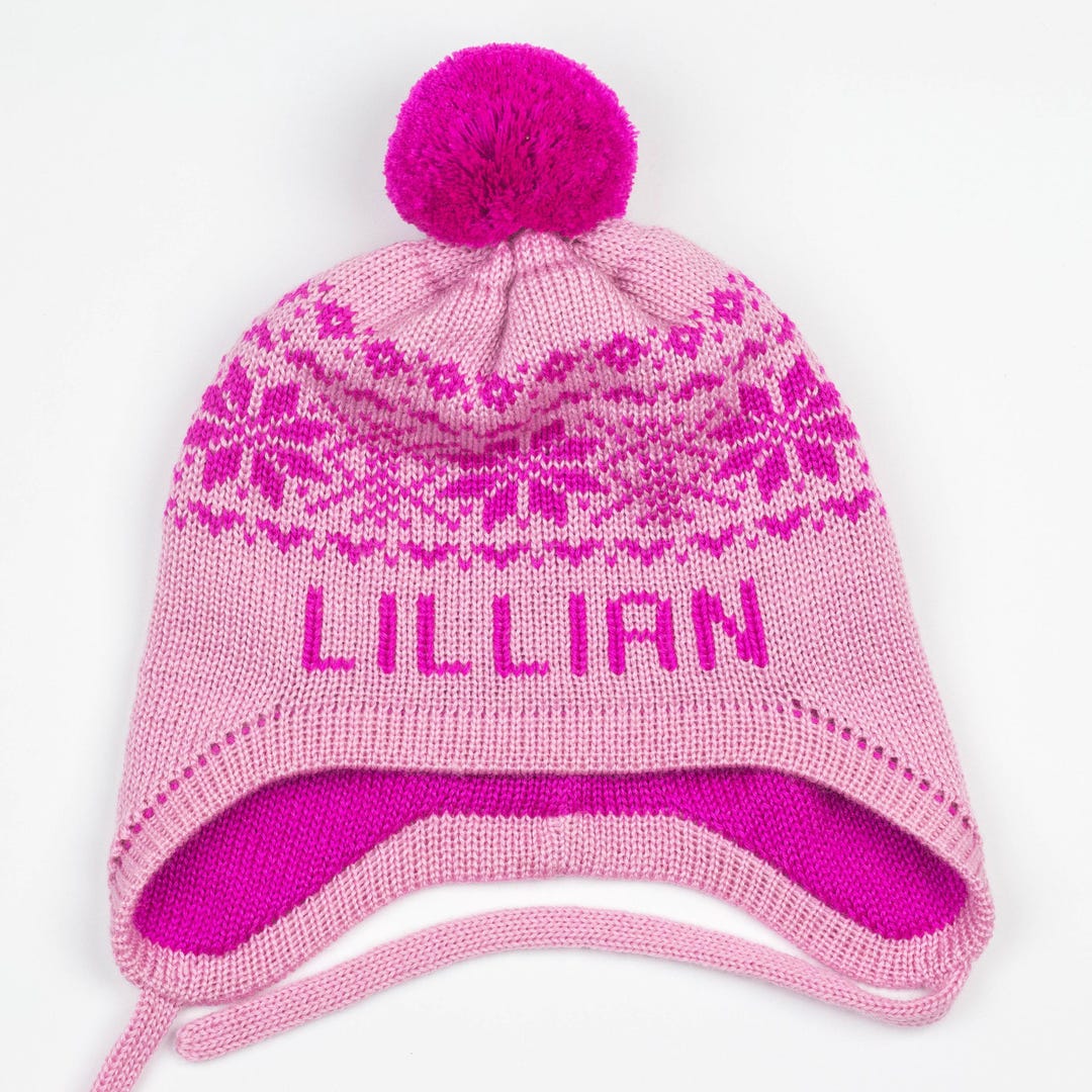 Fast Turnaround - Monogrammed Girl Winter Hat With Ear Flaps in Pink ...