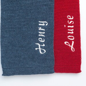 Handmade Red Knitted Wool Scarf, Personalized With Embroidered Name for ...